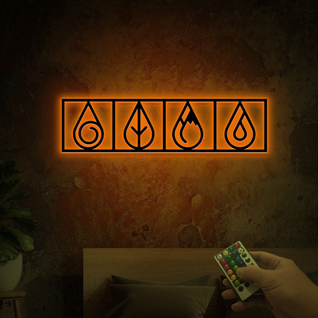 Four Elements Classical Metal Sign With Led Light, Earth Water Air Fire ...