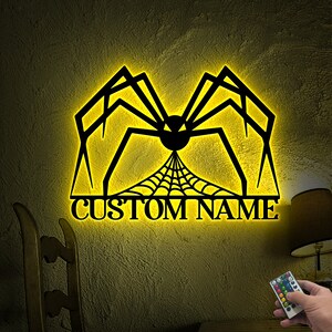 Personalized Spider Metal Wall Art With Led Light, Spider Halloween ...
