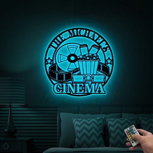 Personalized Home Cinema Metal Wall Art With Lights, Movie Room Art ...