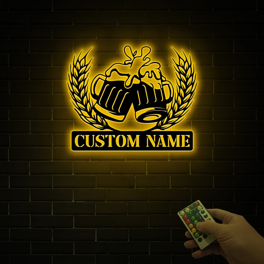 Custom Beer Drinking Metal Sign LED Lights, Beer Bar Sign, Home Brew ...