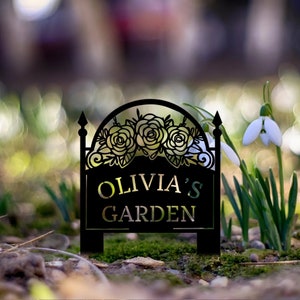 Personalized Flowers Garden Stake, Metal Flower Sign, Garden Name Sign ...