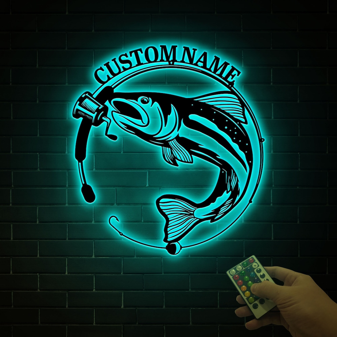 Custom Trout Fishing Metal Sign Art Led Lights, Monogram Trout Fish ...