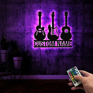 Personalized Guitar Metal Sign With LED Light, Silhouette Guitar Player ...