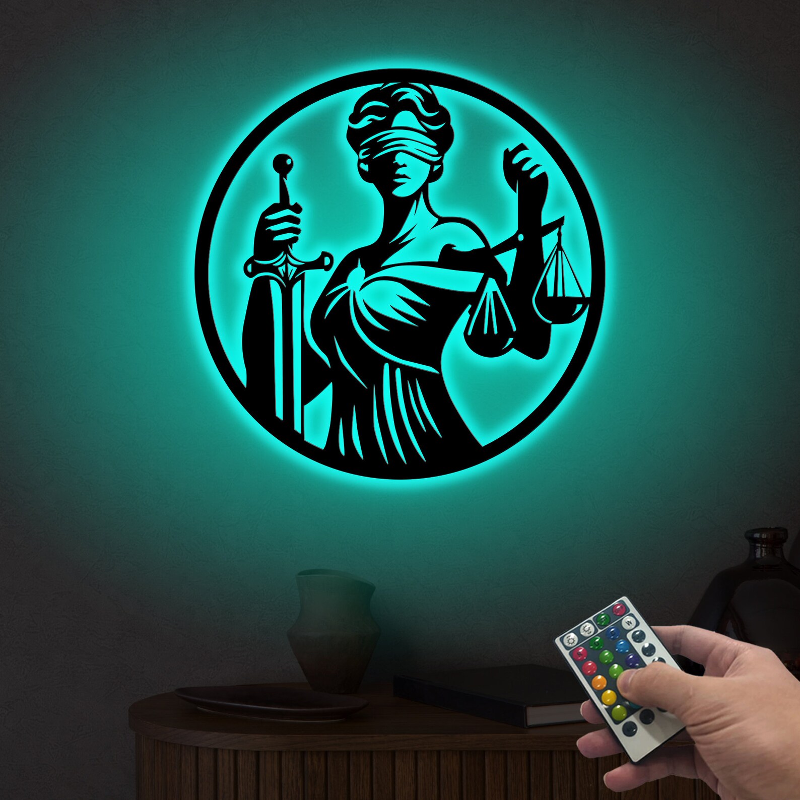 Lady Justice Metal Wall Art With LED Lights, Law Office Decor - Etsy