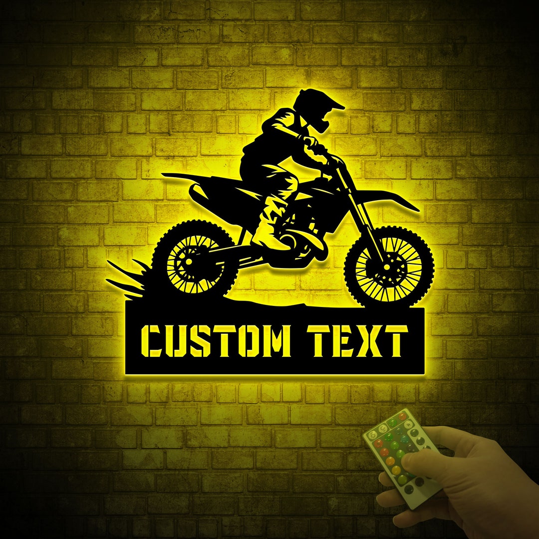 Personalized Dirtbike Metal Sign With Led Light, Custom Motorbike Name ...