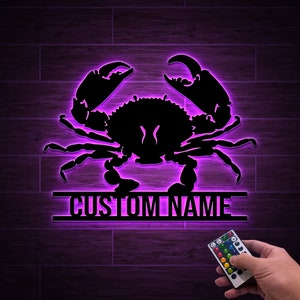 Custom Crab Metal Sign Wall Art With Led Night, Personalized Crab Name ...