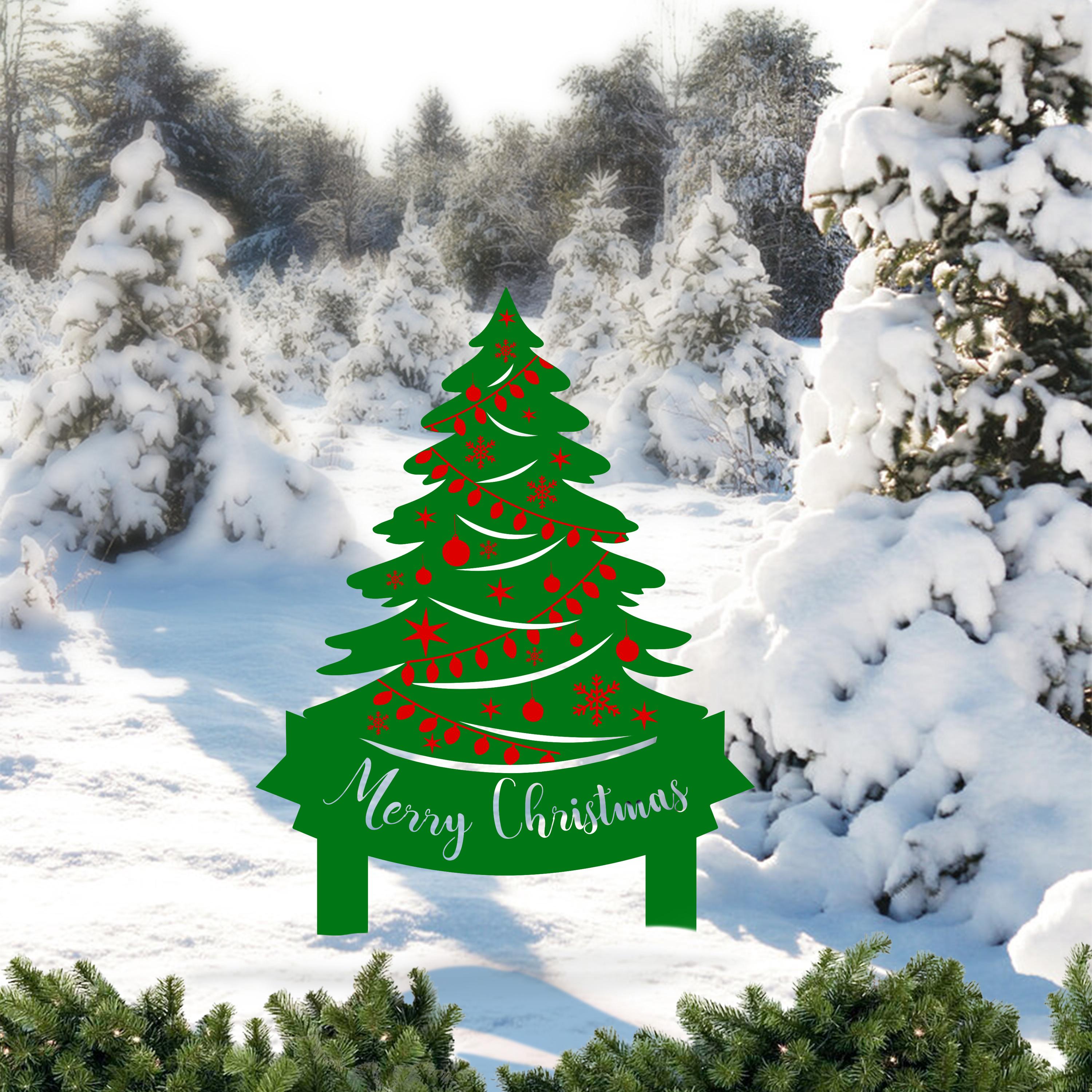 Christmas Tree Metal Yard Stake, Christmas Metal Sign, Merry Christmas ...