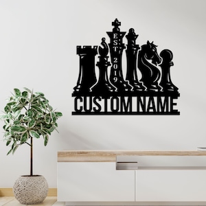 Personalized Chess Metal Sign Wall Art With Led Lights, Custom Chess ...
