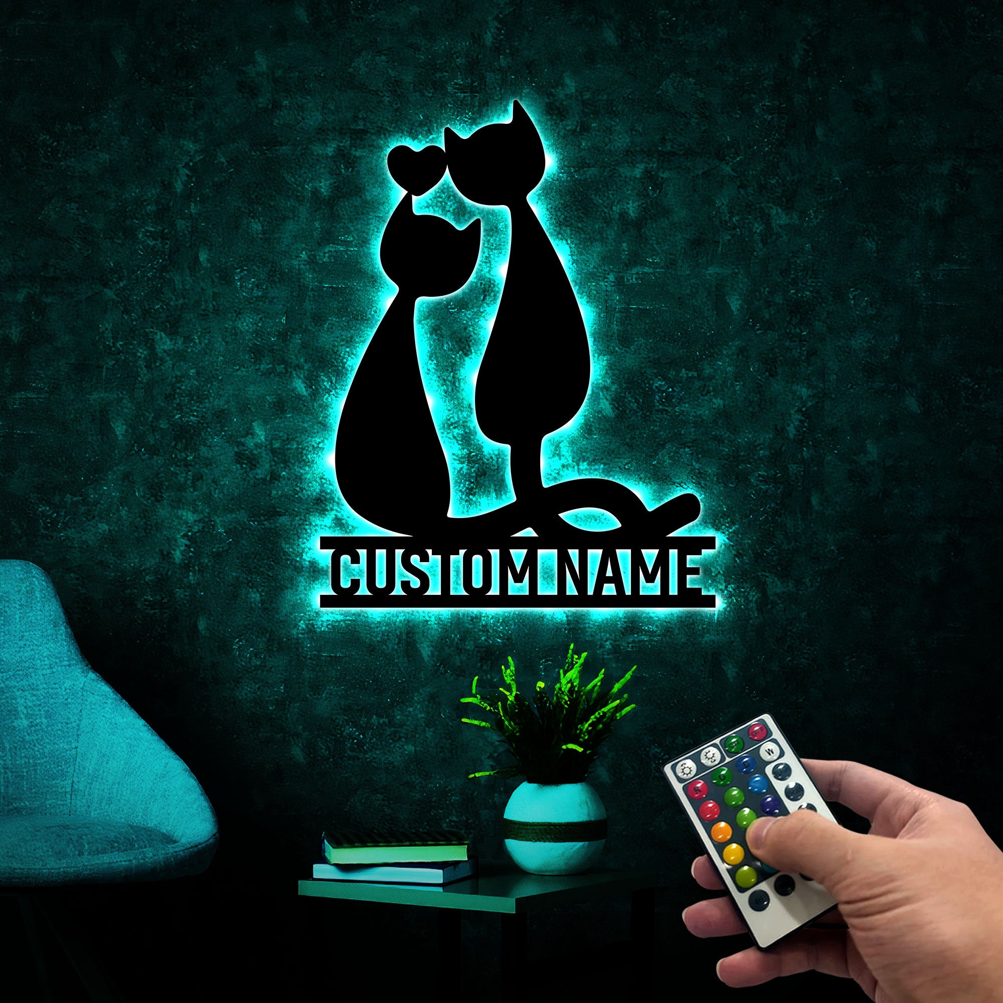 Custom Cat Couple Metal Sign With LED Lights Cat Sign With - Etsy