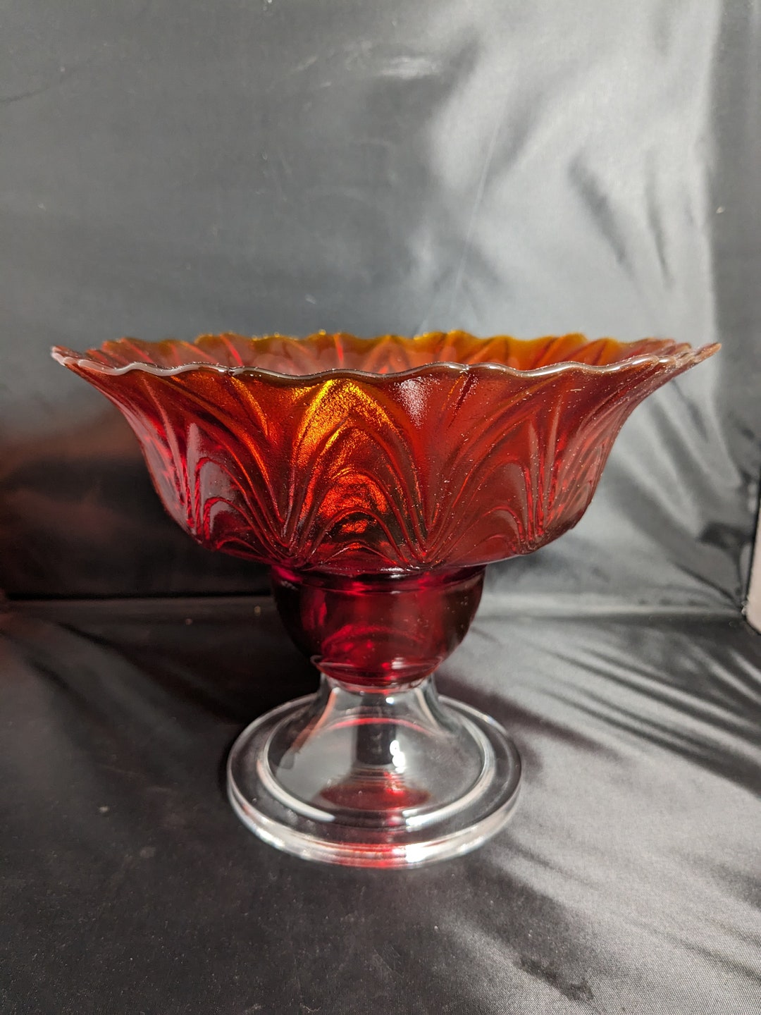 Amberina Pedestal Art Glass Dish 6 Ivima Glass Company - Etsy