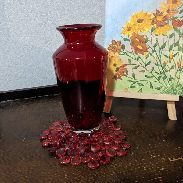 Red Hand Blown Glass Vase - Etsy
