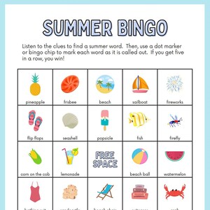 SUMMER BINGO PDF - Etsy