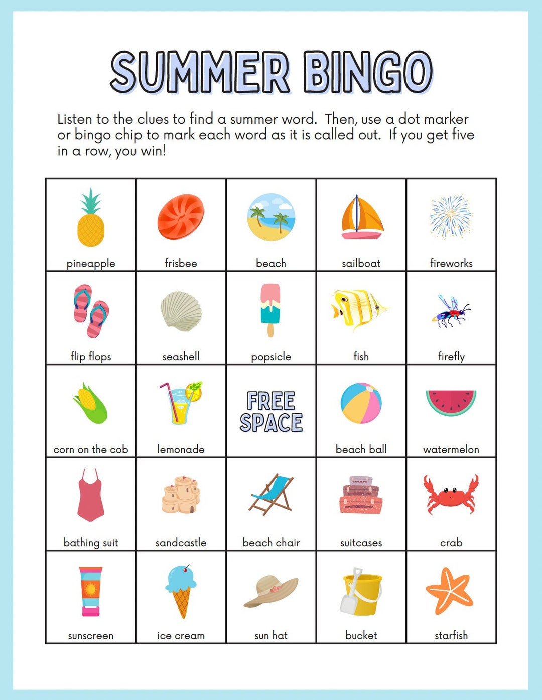 SUMMER BINGO PDF - Etsy