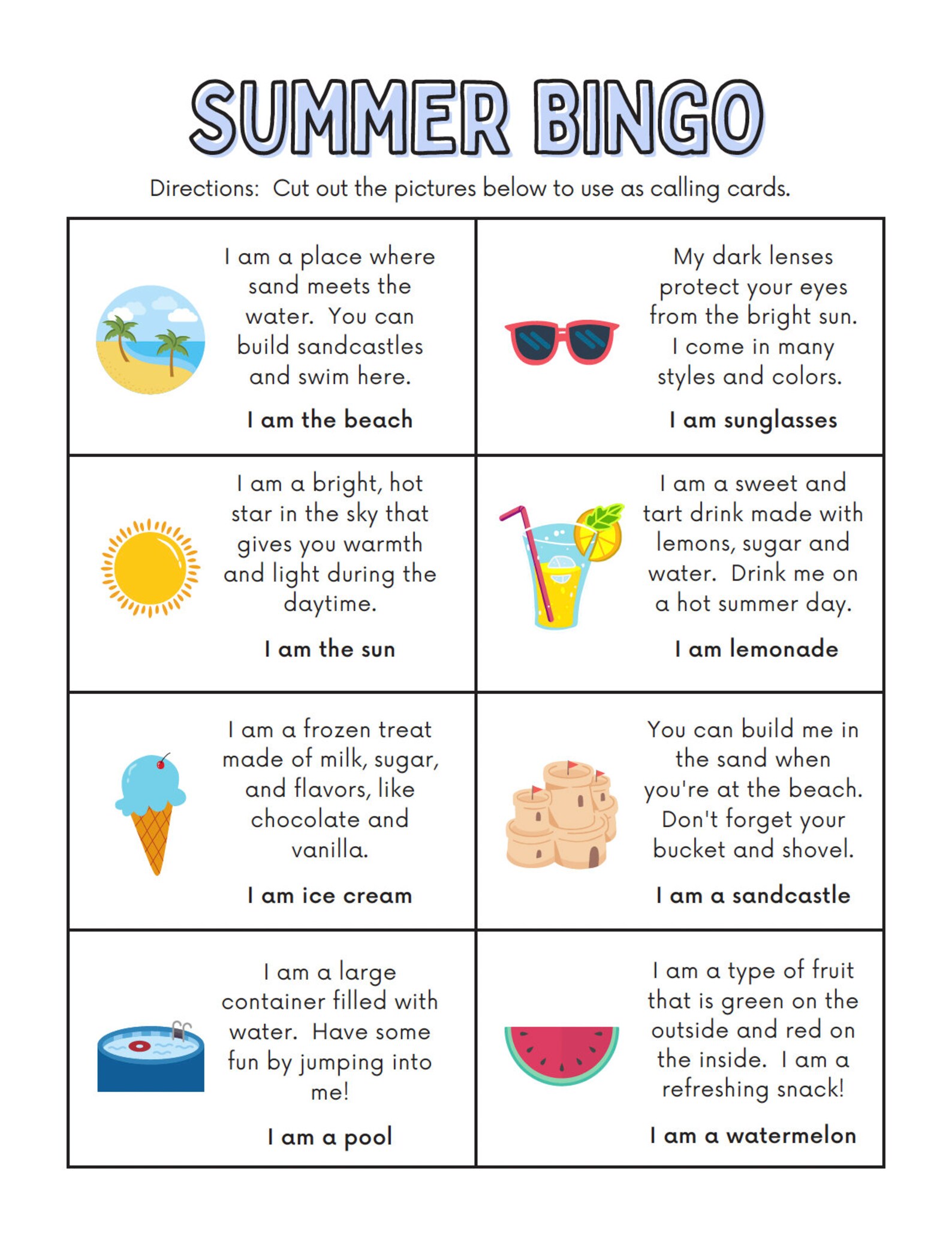 SUMMER BINGO PDF - Etsy