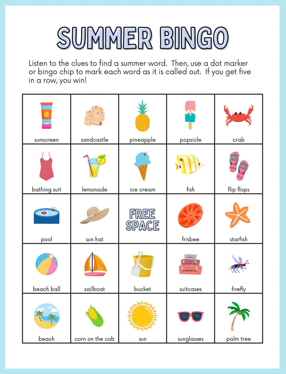 SUMMER BINGO PDF - Etsy