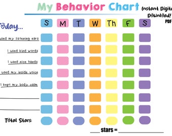 Behavior Chart for Kids Digital Downloadable - Etsy