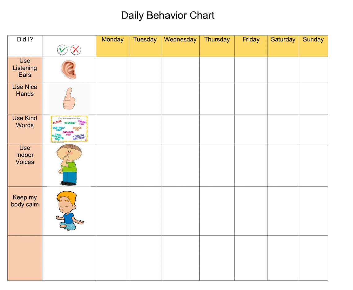 Behavior Chart for Kids - Digital- Downloadable! - Etsy