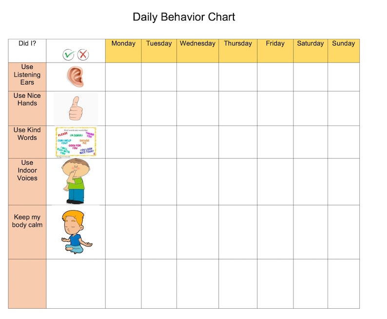 Behavior Chart for Kids - Digital- Downloadable! - Etsy