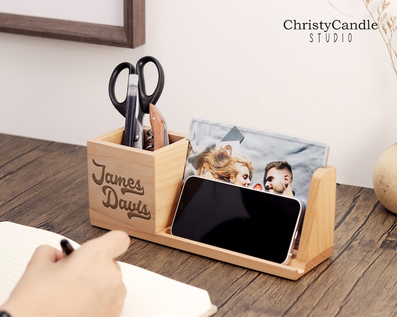 Personalized Pen Holder - Pen Holder With Photo Frame, Wood Desk ...