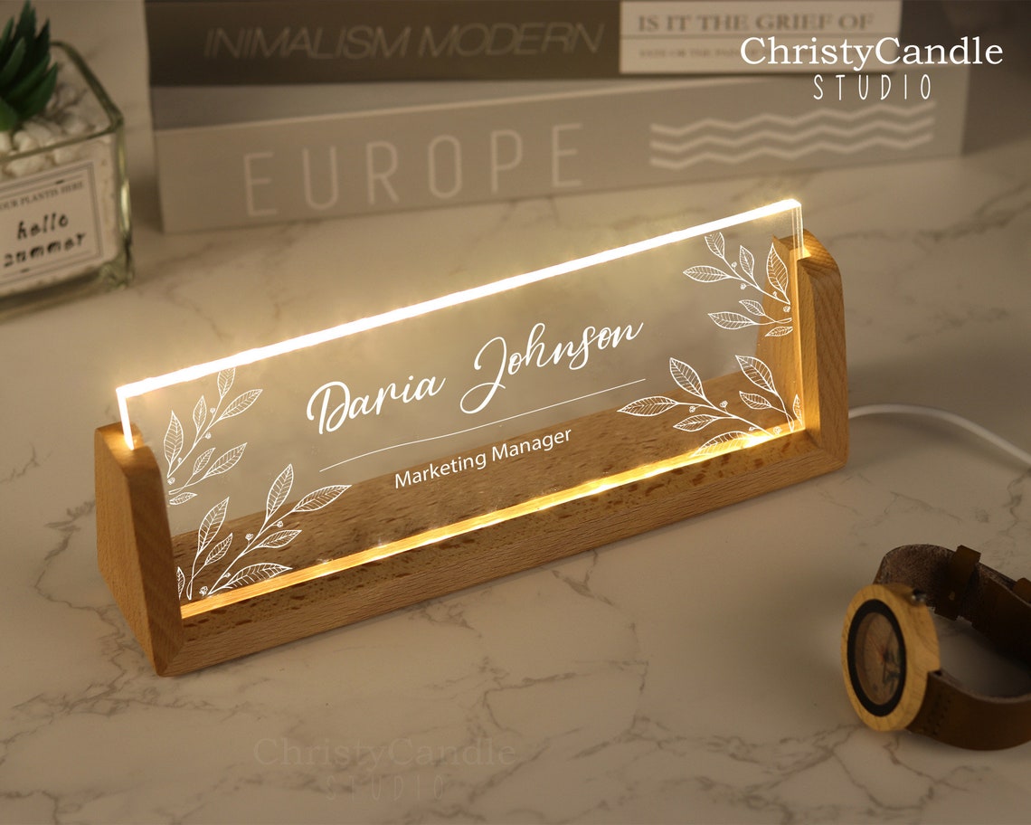 Personalized Desk Name Plate Lighted Acrylic Name Sign, New Job Gift ...