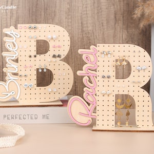 Personalized Wood Earring Holder - Custom Earring Stand, Mother's Day ...