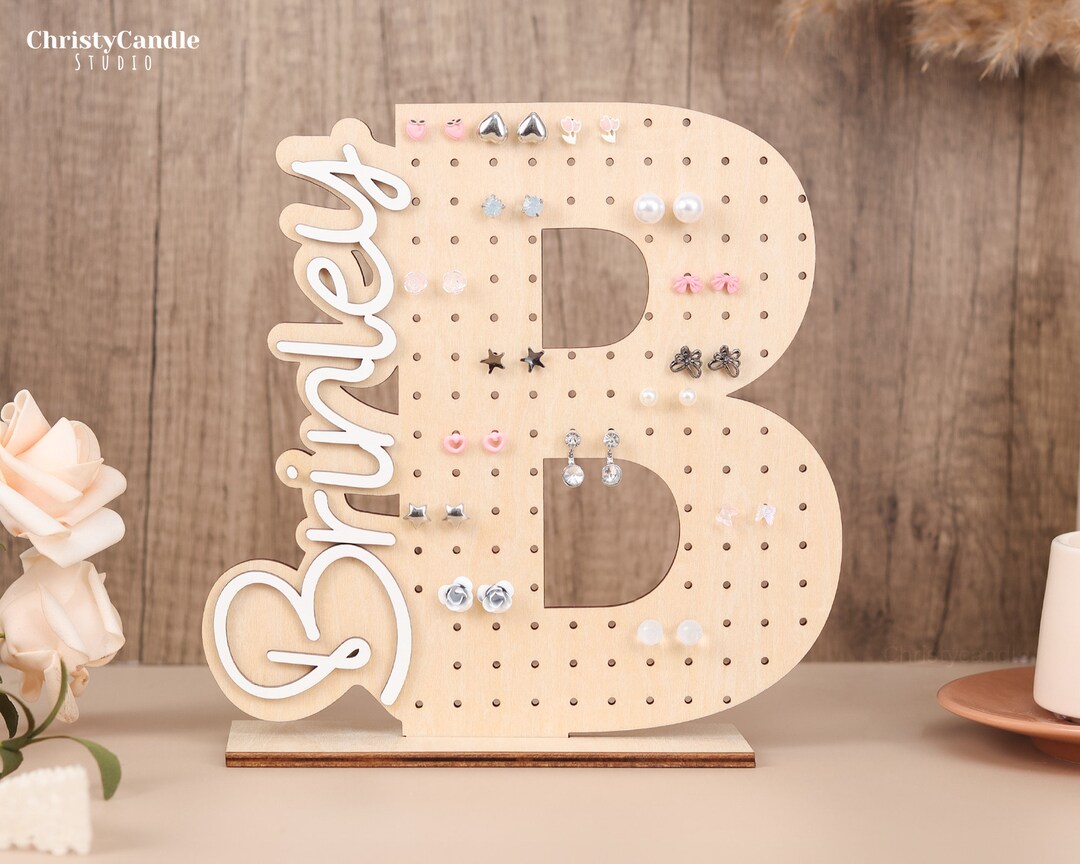 Personalized Wood Earring Holder - Custom Earring Stand, Mother's Day ...