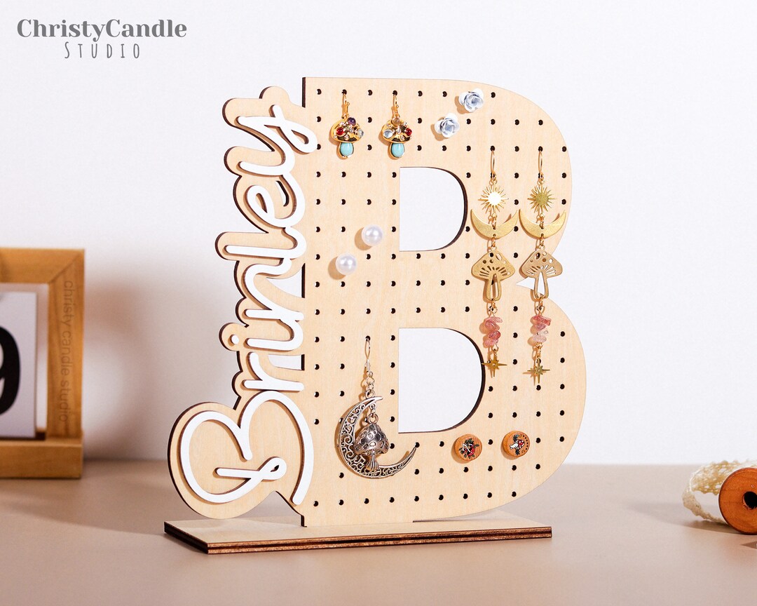 Personalized Earring Holder - Custom Earring Display, Wood Jewelry ...