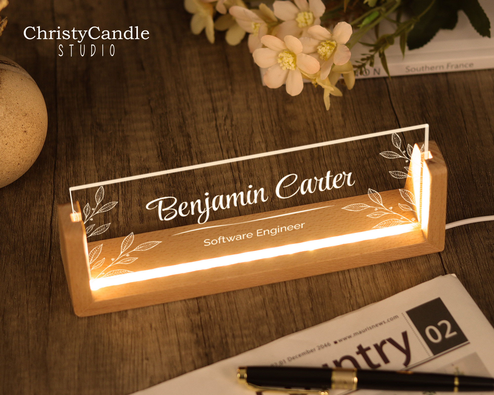 Custom Desk Name Plate Lighted Name Sign, Office Desk Accessories ...