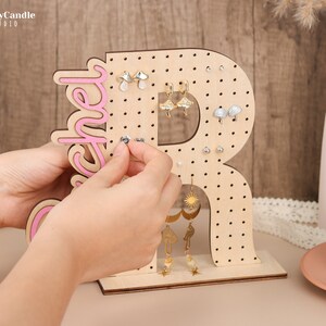 Personalized Wood Earring Holder - Custom Earring Stand, Mother's Day ...