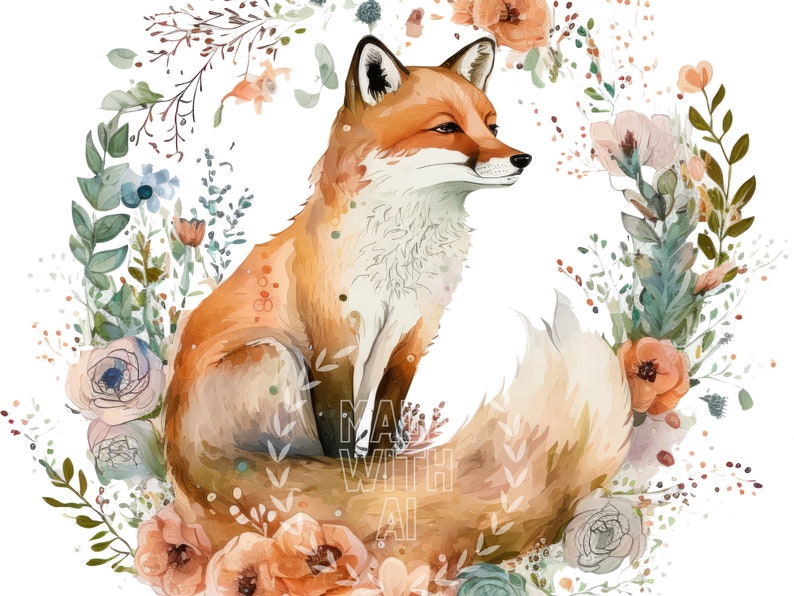 Spring Fox Watercolor Clipart PNG Forest Animals Clipart - Etsy