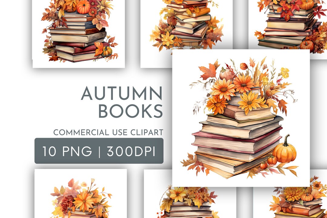 Stack of Autumn Books Clipart Pack, Clipart for Commercial Use, Fall ...