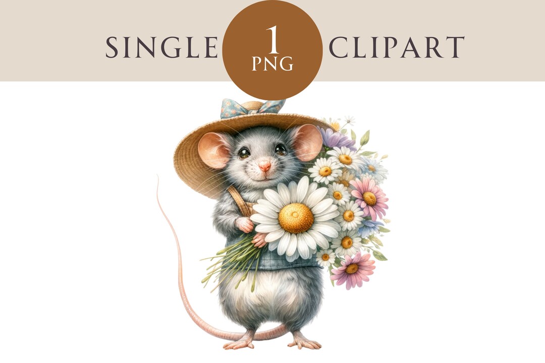 Daisy Mouse Watercolor Clipart PNG, Spring Mothers Day Clipart Nursery ...