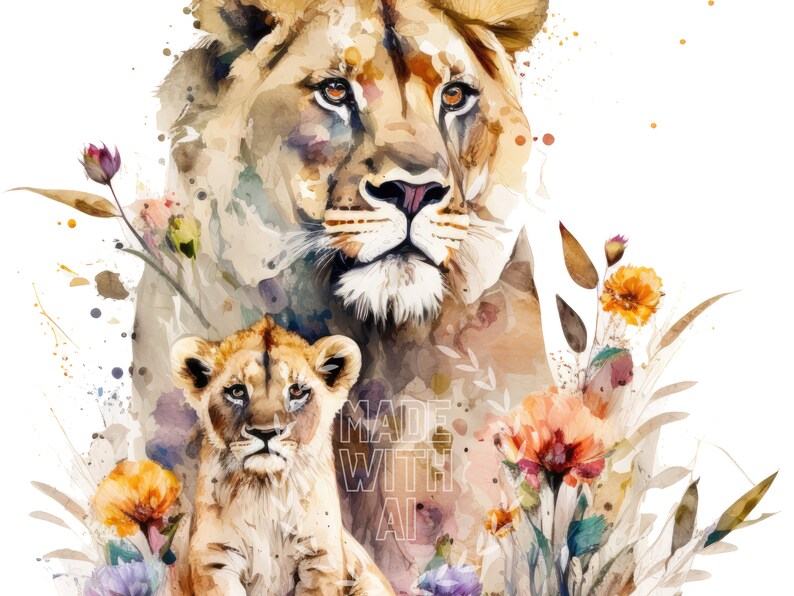 Mom and Baby Lion Watercolor Clipart PNG Jungle Animals - Etsy