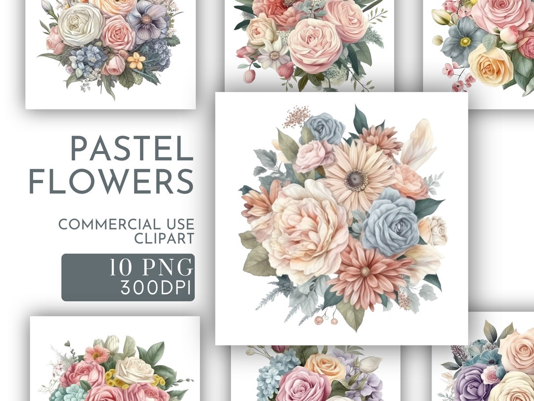Pastel Flower Bouquet Watercolor Clipart: Floral Pngs (commercial Use ...