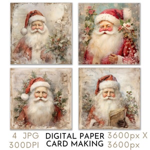 Christmas Santa Paper Junk Journal Digital Paper 4 JPG Father Christmas ...