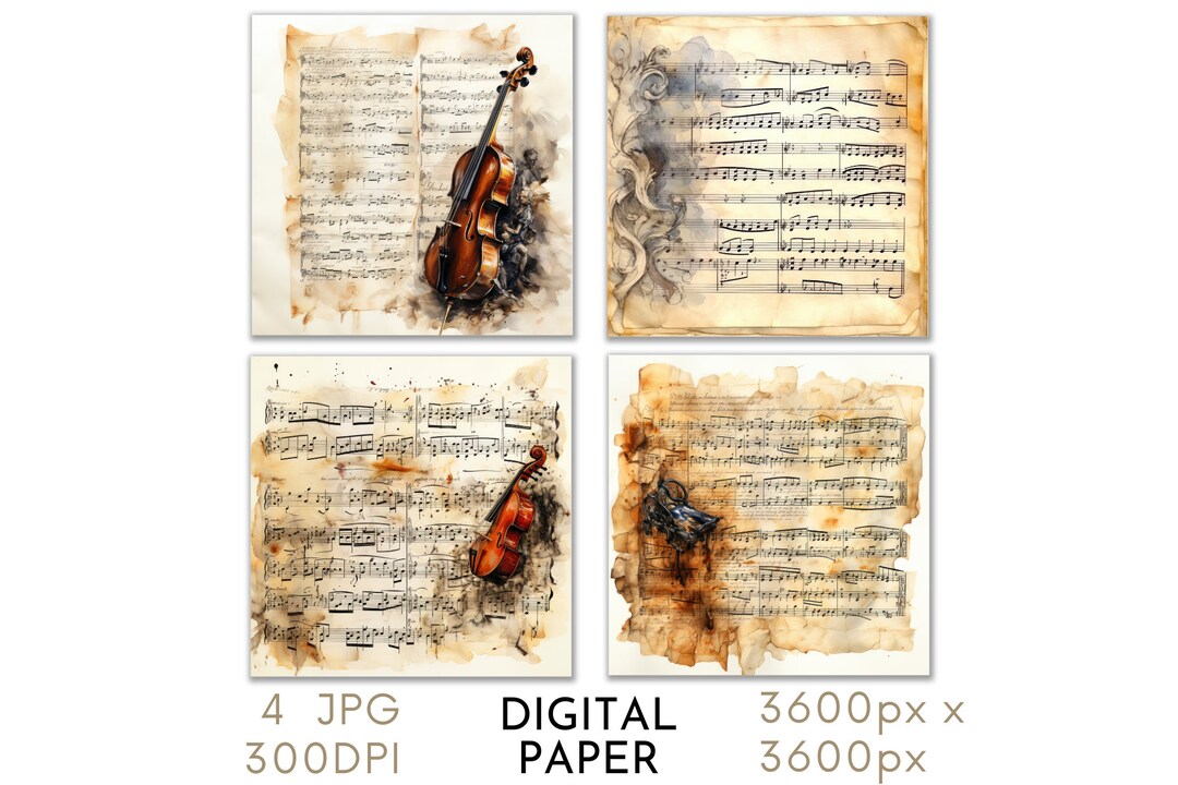 Music Sheet Digital Paper 4 JPG Musical Notes Card Making Junk - Etsy