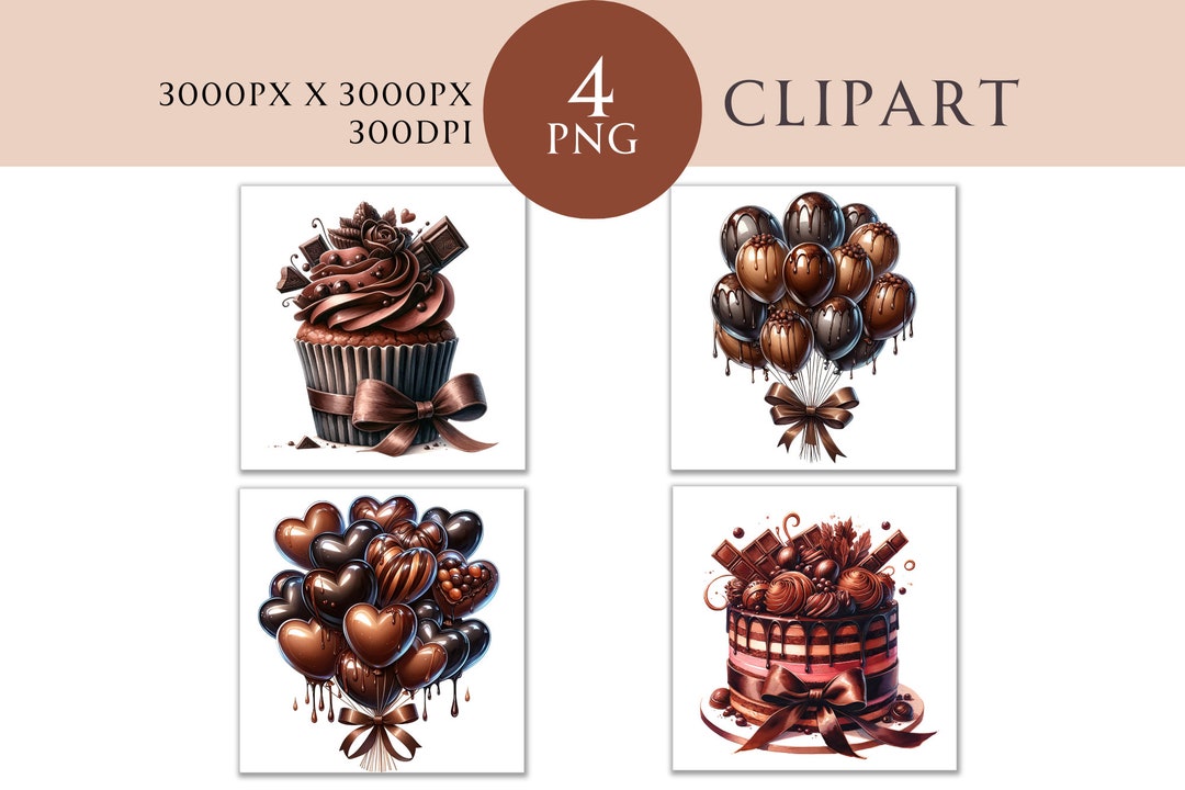 Birthday Cake Clipart Watercolor PNG Set 4 Chocolate Cupcake Chocolate ...