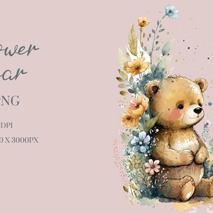 Bear in Flowers Watercolor Clipart PNG, Summer Animals Clipart, Nursery ...