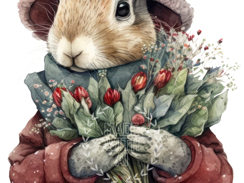 Christmas Rabbit Watercolor Clipart PNG Festive Animals - Etsy