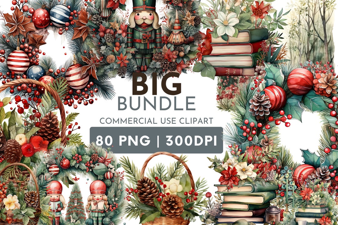 Christmas Watercolor Clipart PNG Bundle , Big Bundle Christmas Clipart ...