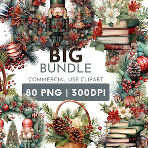 Christmas Watercolor Clipart PNG Bundle , Big Bundle Christmas Clipart ...