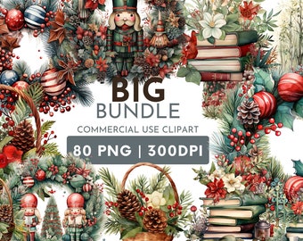 Christmas Watercolor Clipart PNG Bundle , Big Bundle Christmas Clipart ...