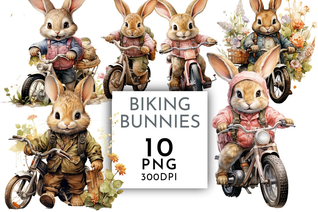 Watercolor Bunnies on Bikesclipart PNG, Biking Bunny Watercolor, Junk ...