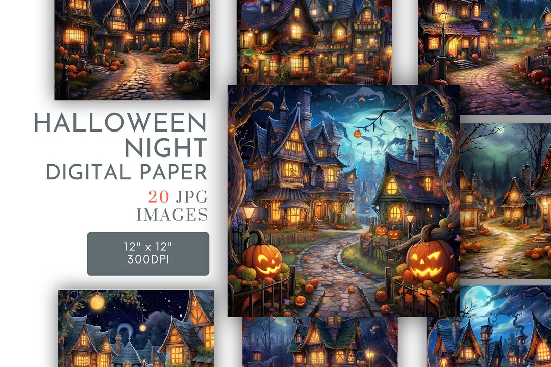 Halloween Street Backgrounds Digital, Halloween Town Square Papers ...