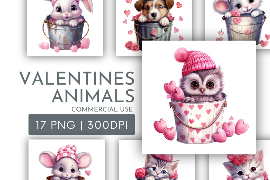 Valentines Watercolor Clipart PNG Bundle , Cute Valentines Day Animals ...