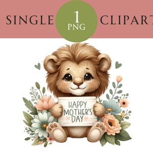 Mothers Day Lion Clipart, Cute Happy Mothers Day Sign Animal Wall Art ...