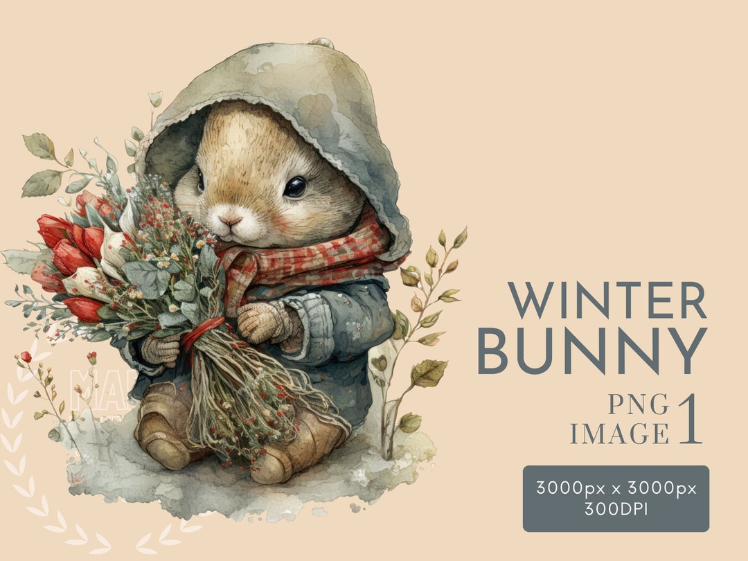 Watercolor Winter Bunny Clipart PNG, Forest Animals Clipart, Nursery ...