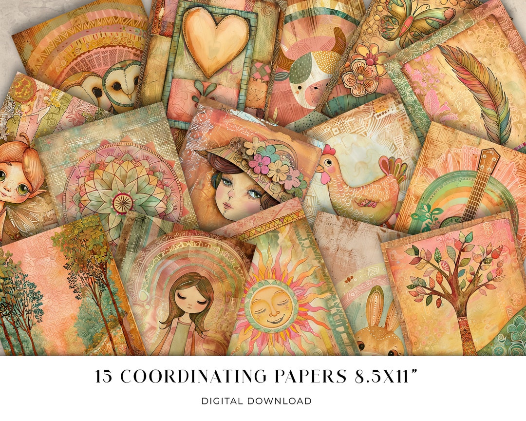 Boho 15 Digital Paper Hippie Shabby Chic Art Journal Digital Paper ...