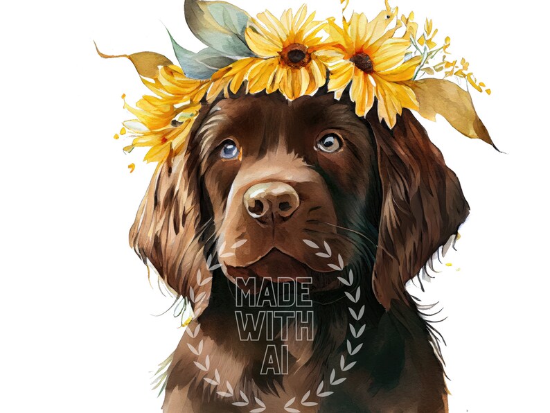 Sunflower Puppy Watercolor Clipart PNG Pets Animals Clipart - Etsy