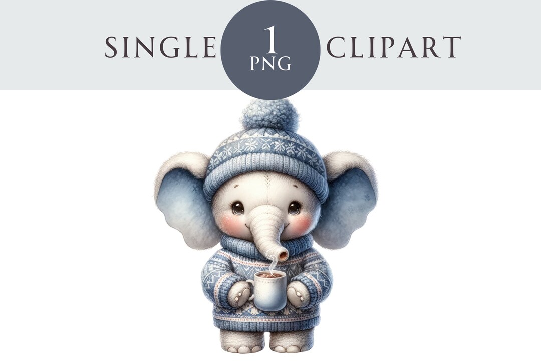 Winter Elephant Watercolor Clipart PNG, Blue Cosy Animals Clipart ...